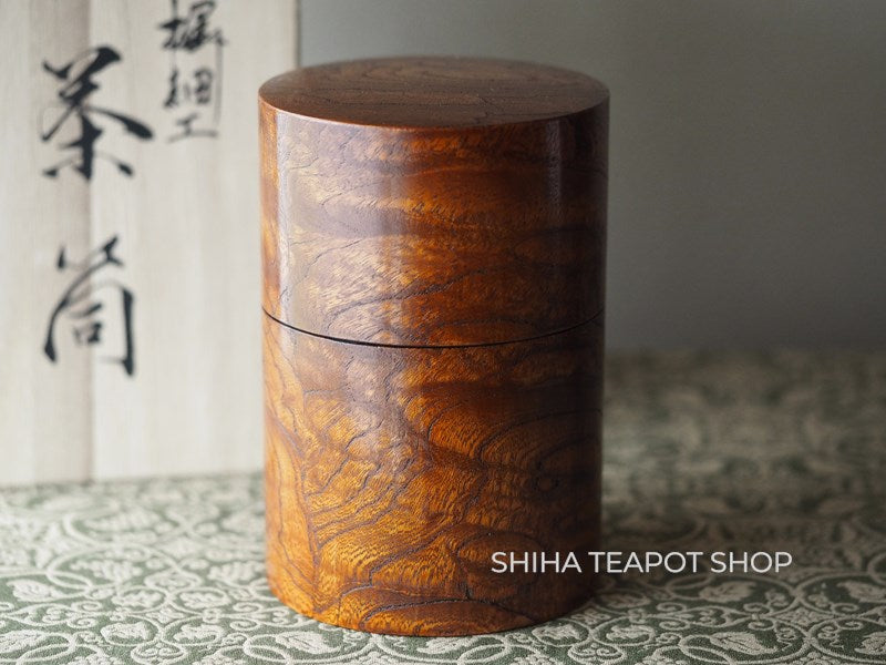 Premium Keyaki Quilted Wood Kabazaik-Cherry Tree Bark Tea Canister 欅茶筒 ...