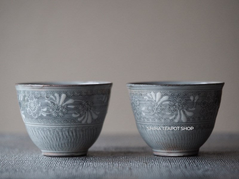 Toraku Flower Mishima Pattern Cup Pair (2 cups) – SHIHA TEAPOT SHOP