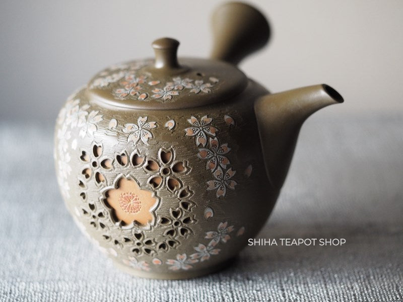 Shunen II Double Wall Lacy Sakura Green Clay Kyusu Teapot SH21 二代舜園 ...